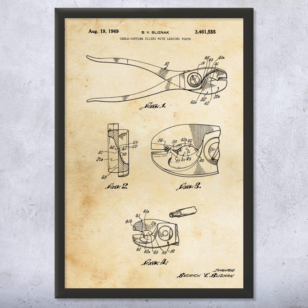 Cable Cutting Pliers Patent Wall Art Poster, Canvas or Framed ...