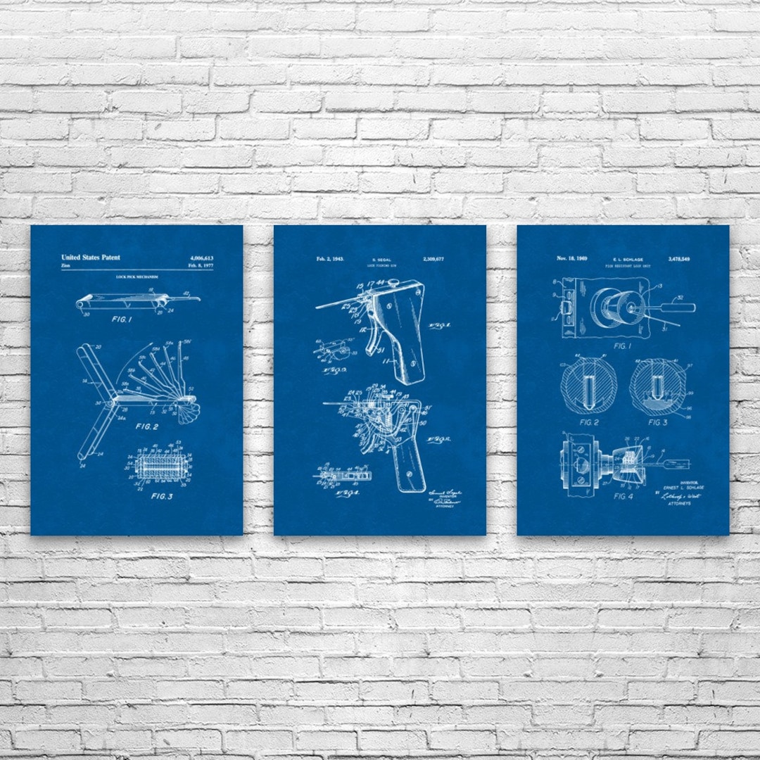Lock Picking Patent Posters Set of 3 Locksmith Gift Workshop - Etsy