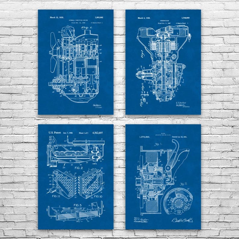 Henry F. Automotive Patent Wall Art Set of 4: Automotive Engineer, Car ...