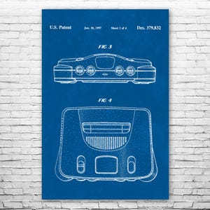 N64 Console Poster Print, N64 Wall Art, Video Game Gift, Blueprint ...