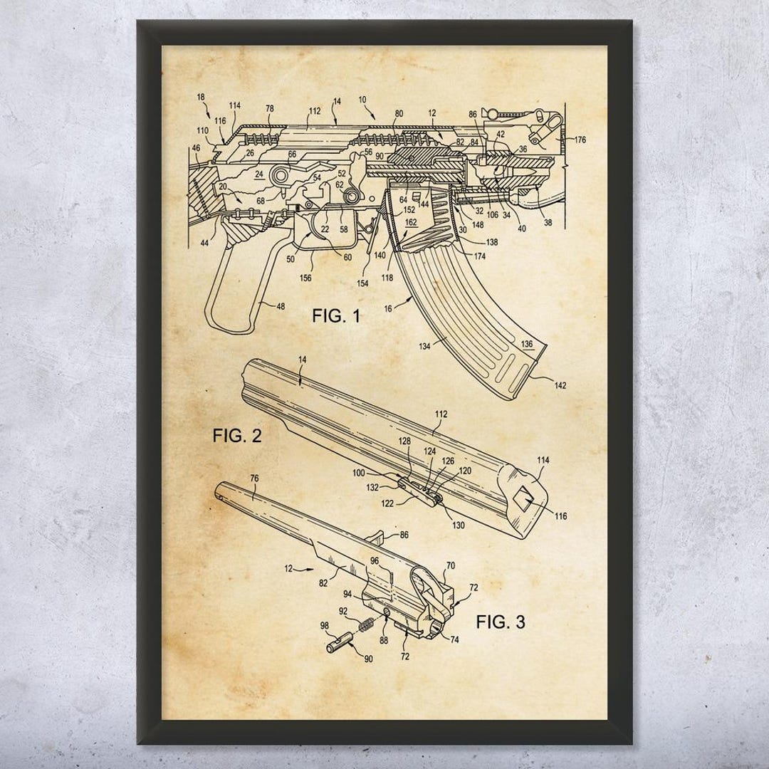 AK-47 Rifle Patent Wall Art Poster, Canvas or Framed Gunsmith Gift, Gun ...
