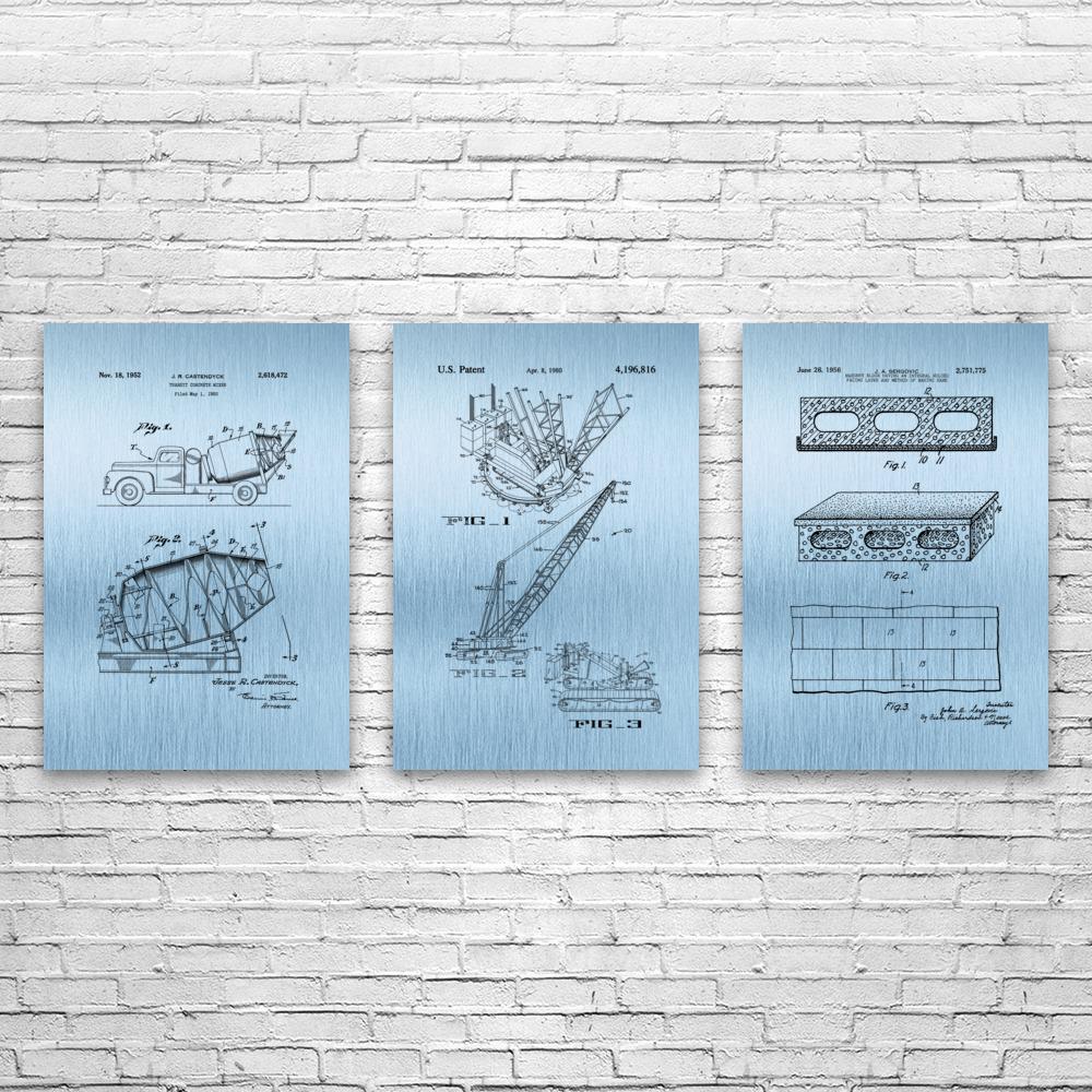 Construction Patent Wall Art Set of 3: Construction Worker, Contractor ...