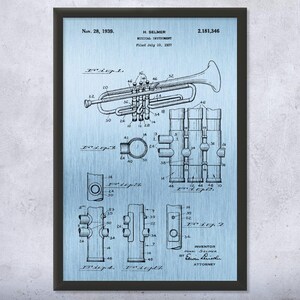 Framed Trumpet Wall Art Print, Trumpet Design, Jazz Art, Music Class ...