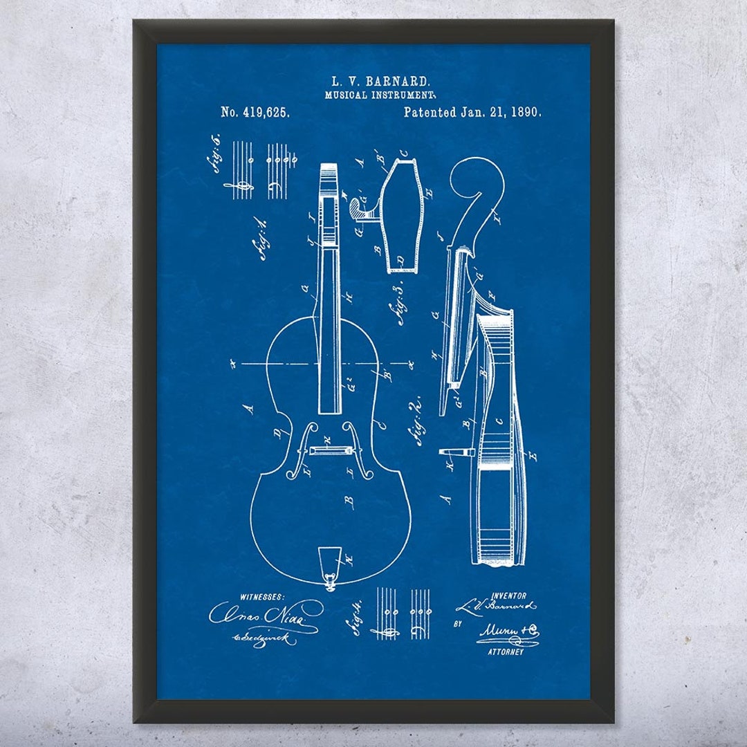 Framed Cello Wall Art Print, Cello Blueprint, Musician Gift, Music ...