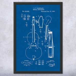 Framed Cello Wall Art Print, Cello Blueprint, Musician Gift, Music ...
