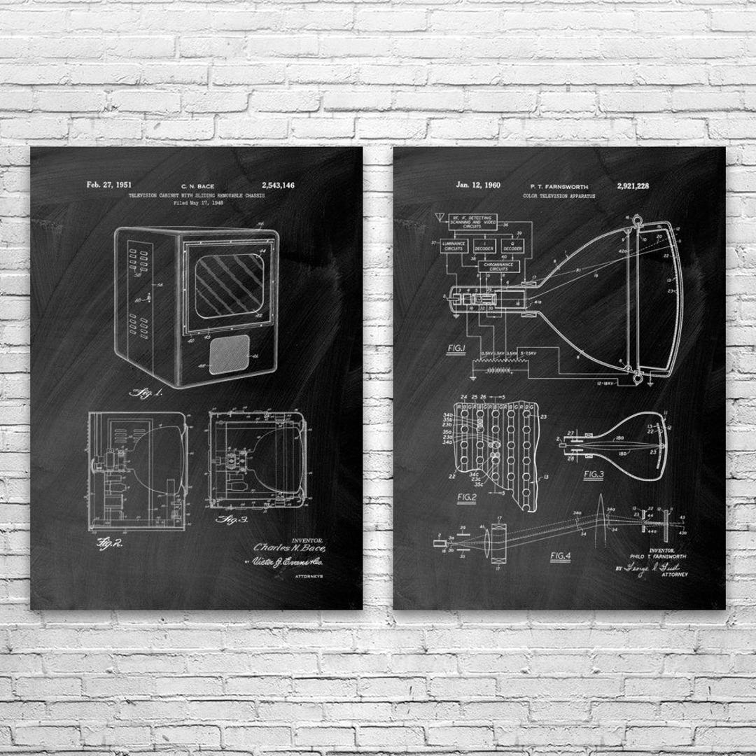 Television Patent Wall Art Set of 2 | Poster, Canvas or Framed | Film ...