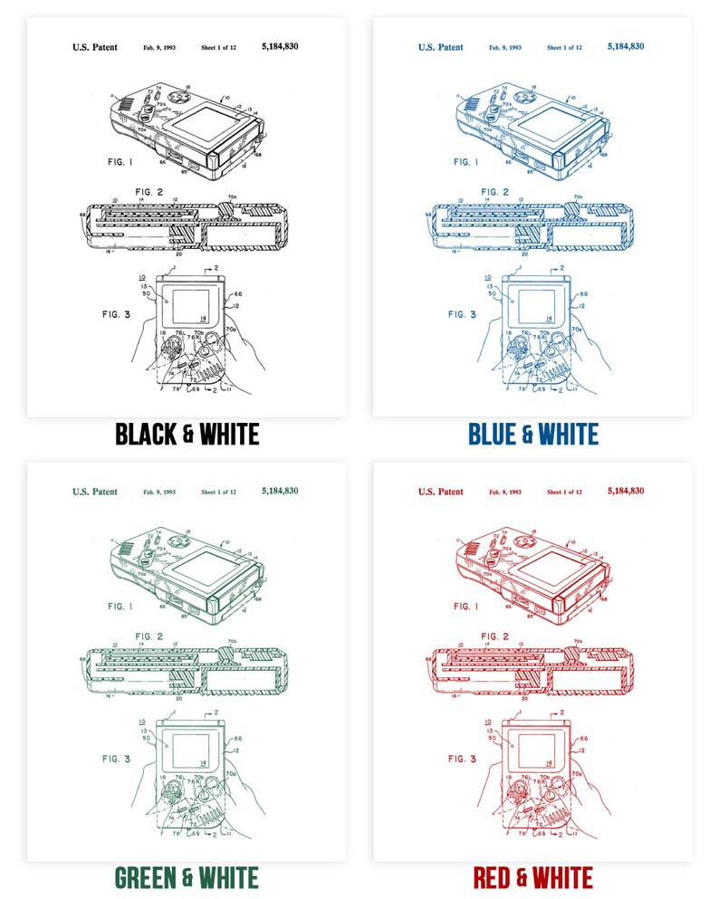 Game Boy Poster Print Video Game Gift Blueprint Gamer Gift - Etsy