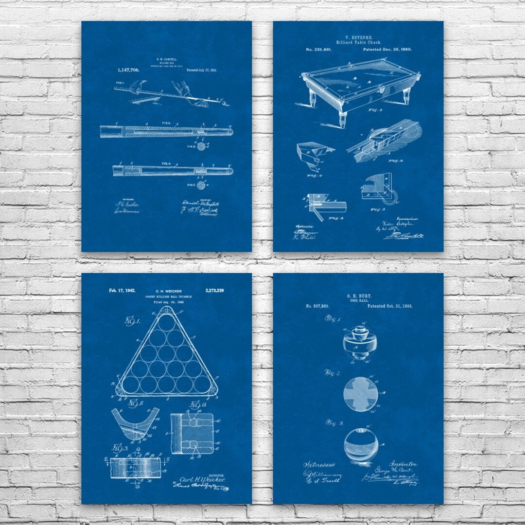 Pool Billiards Posters Set of 4, Billiards Art, Pool Player Gifts ...