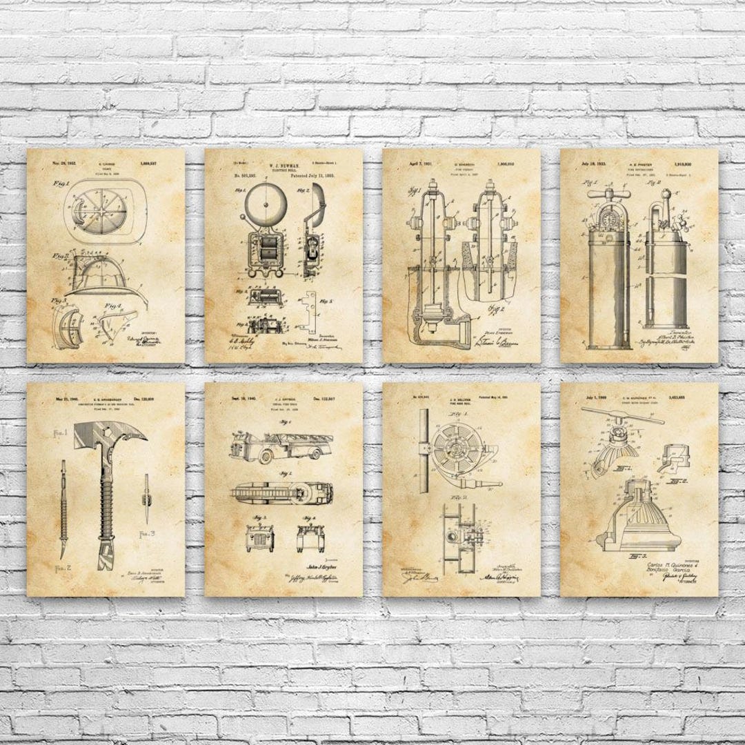 Firefighting Patent Wall Art Set of 8 | Poster, Canvas or Framed | Fire ...