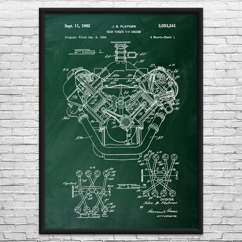 V8 Engine Patent Art Print: Muscle Car Art, Hemispherical - Etsy