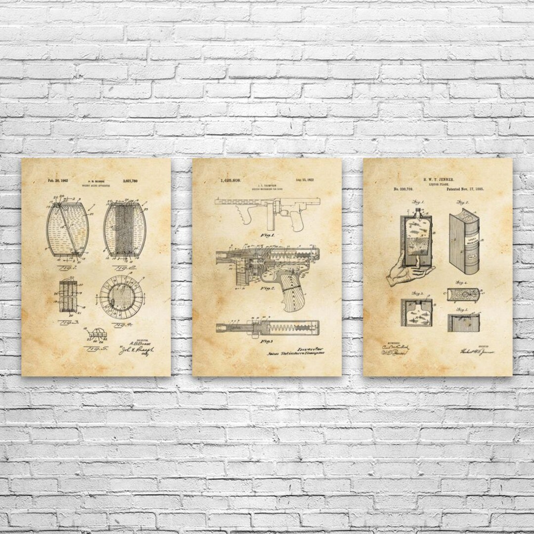 Bootlegger Patent Wall Art Set of 3 | Poster, Canvas or Framed ...