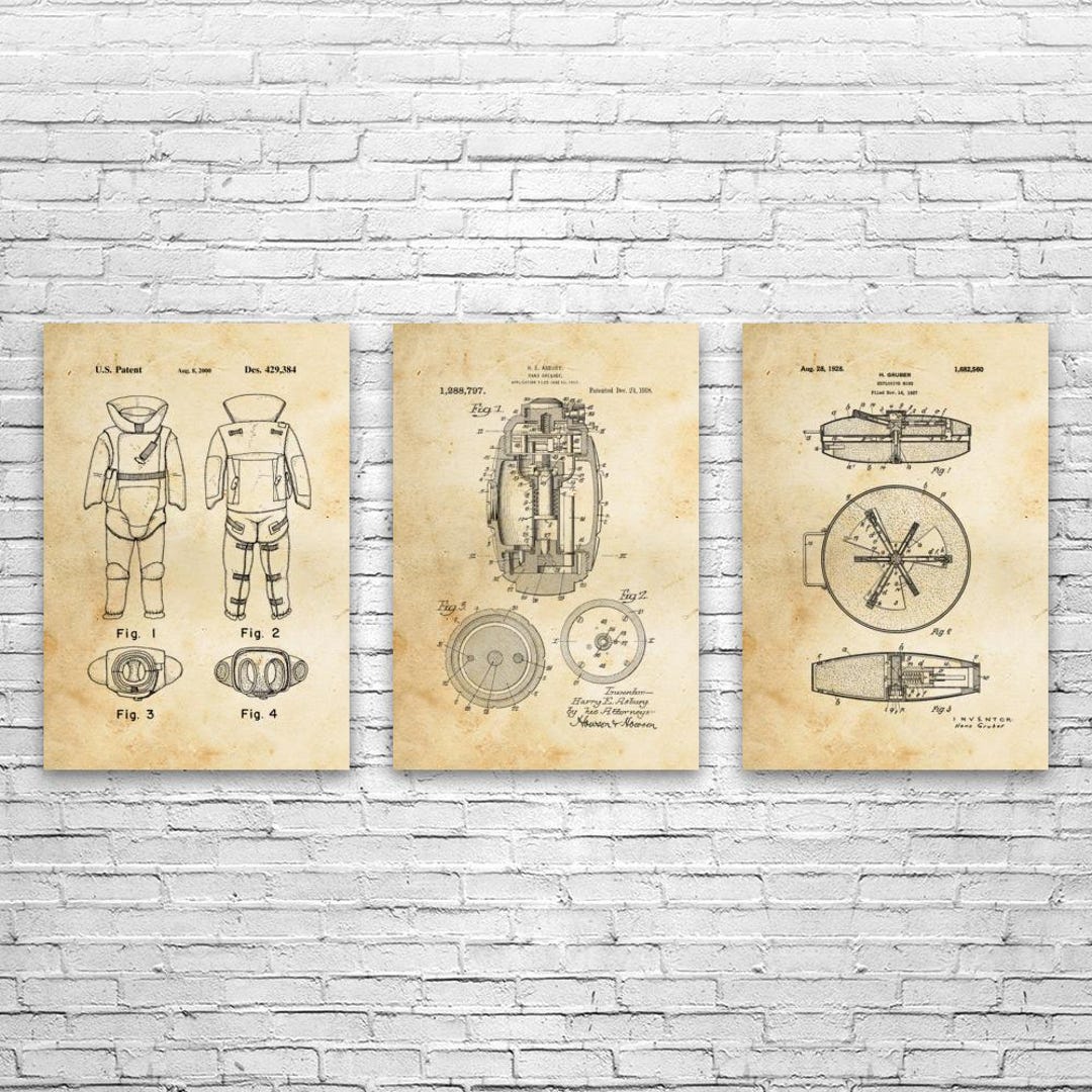 EOD Bomb Squad Patent Wall Art Set of 3 | Poster, Canvas or Framed ...