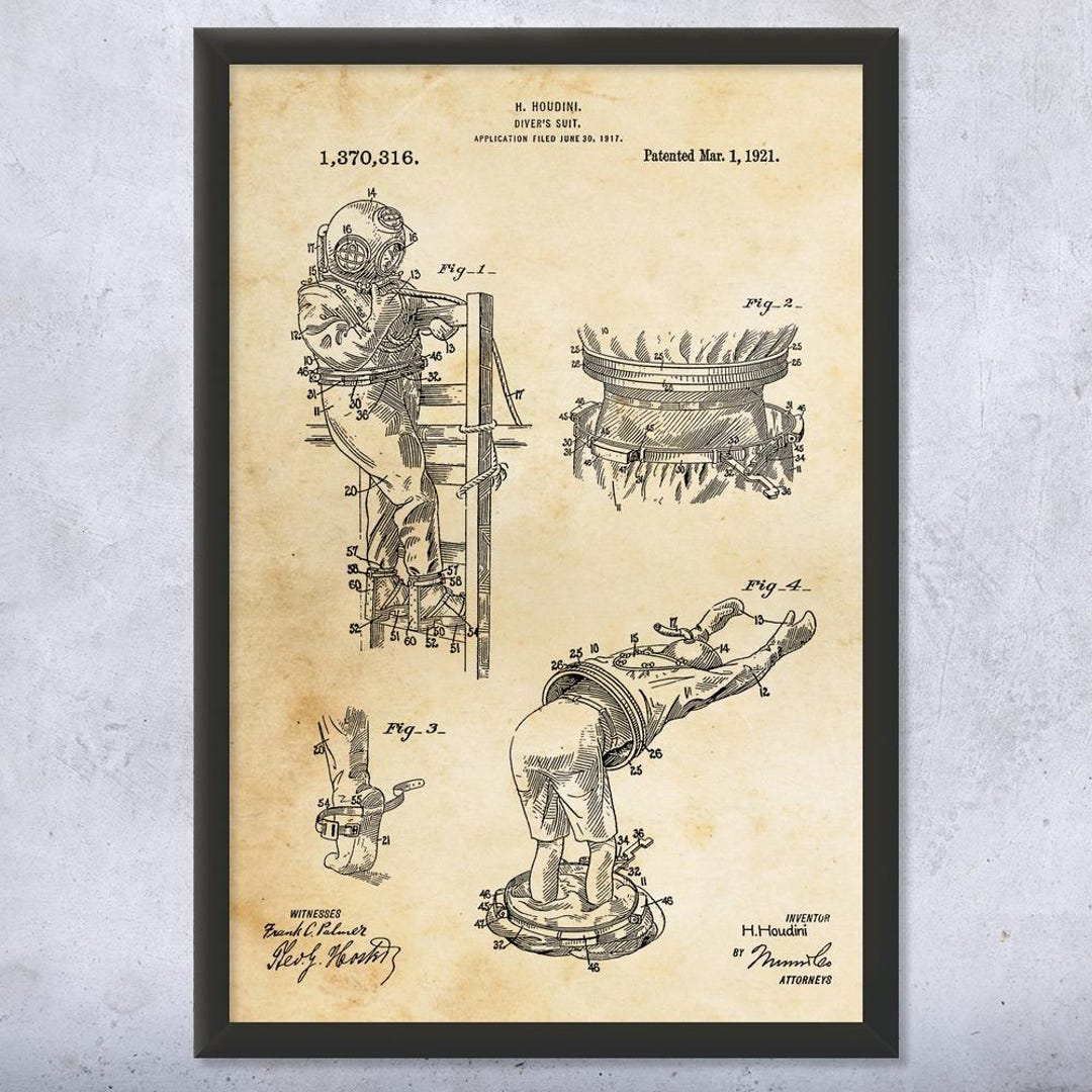 Houdini Diving Suit Patent Art Print: Diving Gifts, Man Cave Decor - Etsy