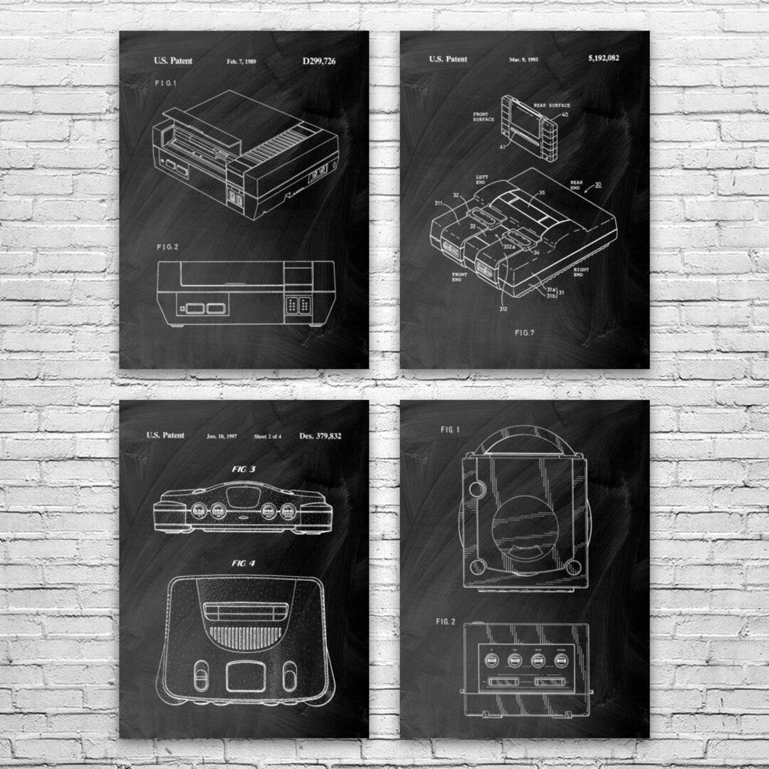 Game Console Patent Wall Art Set of 4 | Poster, Canvas or Framed ...