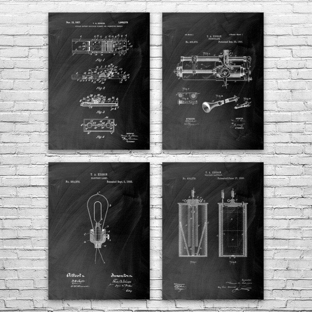 Thomas Edison Patent Wall Art Set of 4 | Poster, Canvas or Framed ...