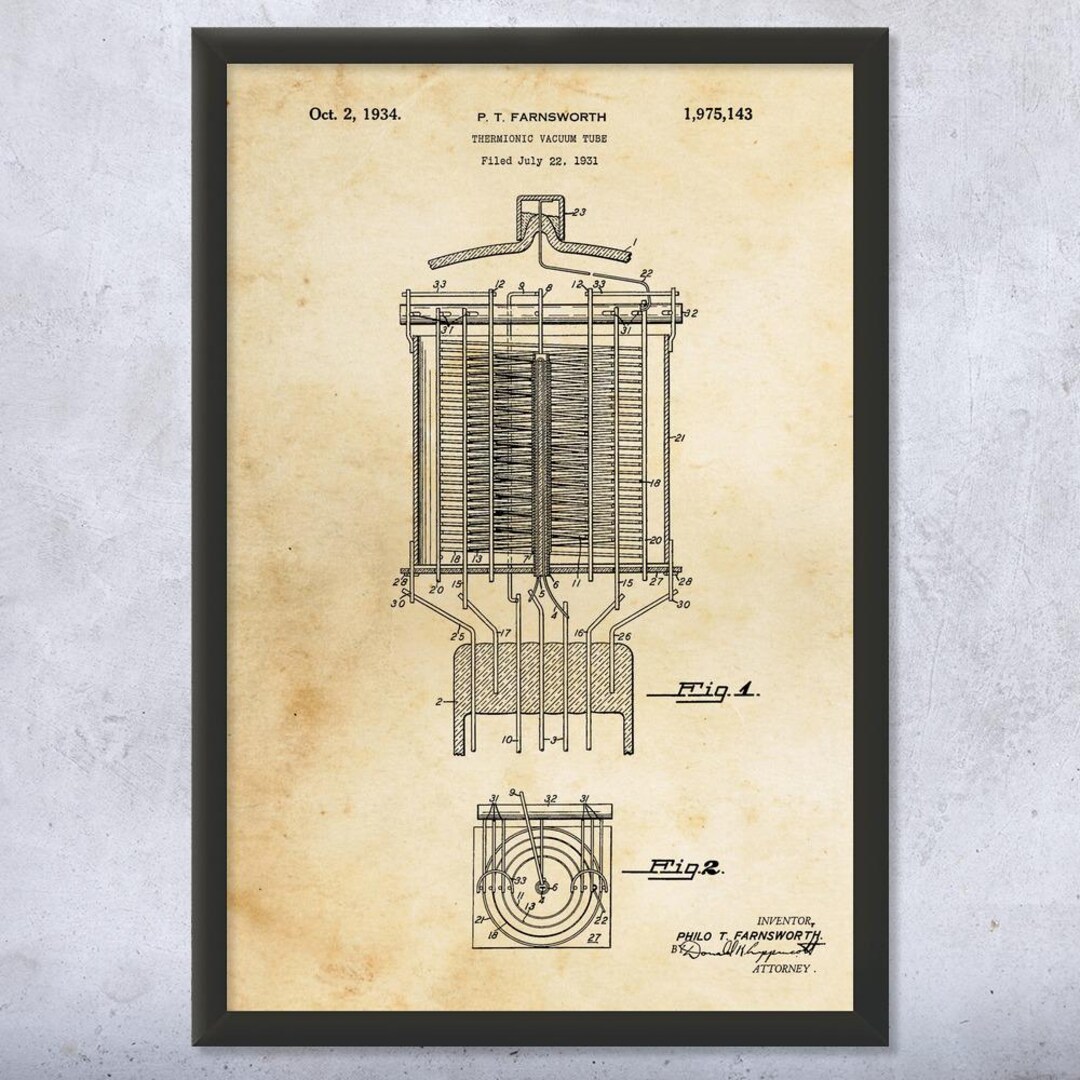 Farnsworth Vacuum Tube Patent Wall Art | Poster, Canvas or Framed ...