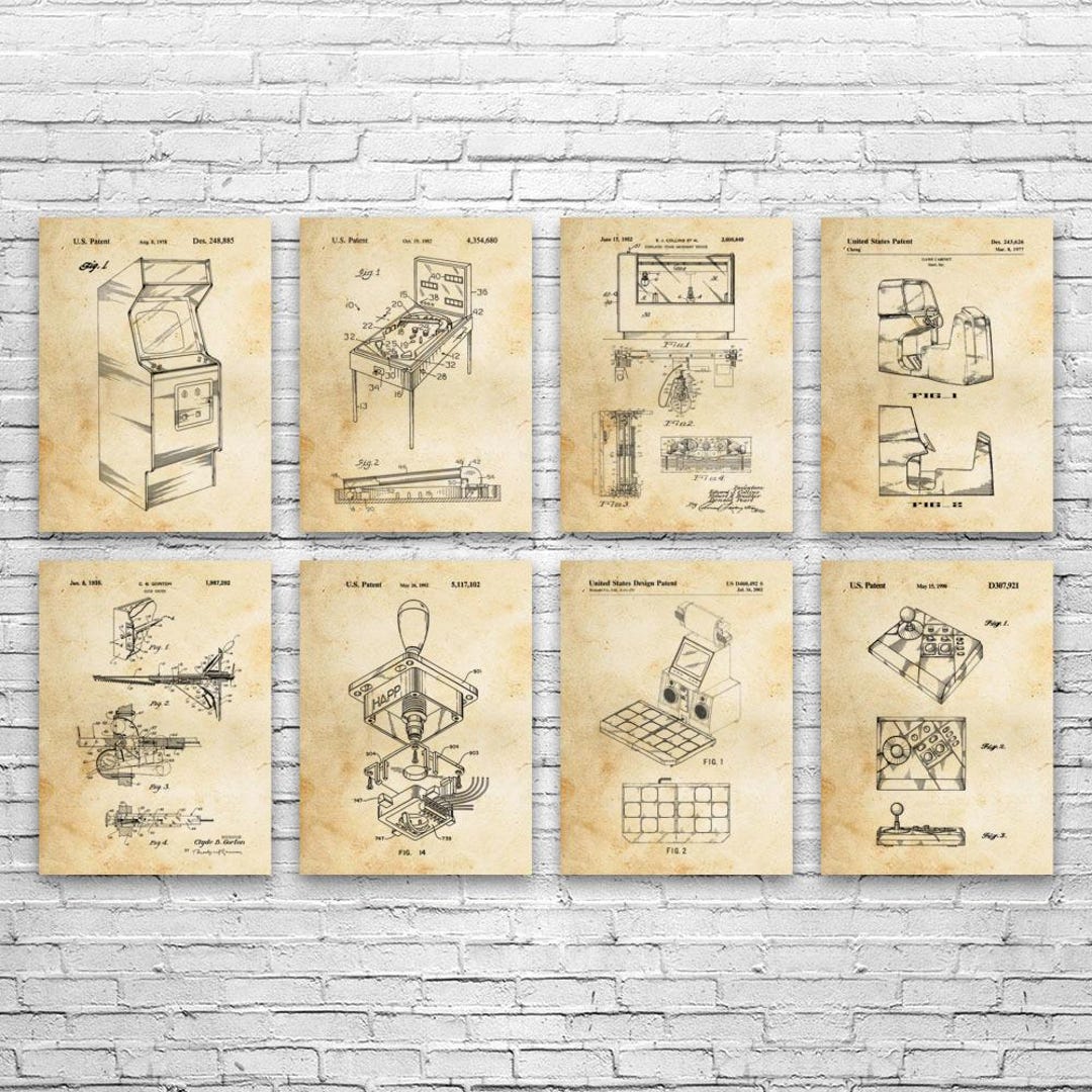 Arcade Patent Wall Art Set of 8 | Poster, Canvas or Framed | Arcade ...