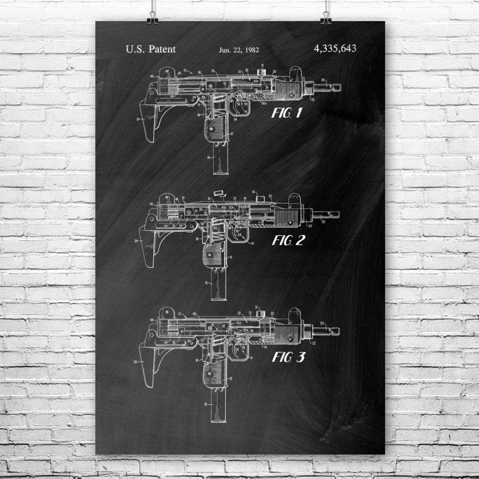 Uzi Submachine Gun Poster Print Gun Blueprint Gun Club Wall - Etsy
