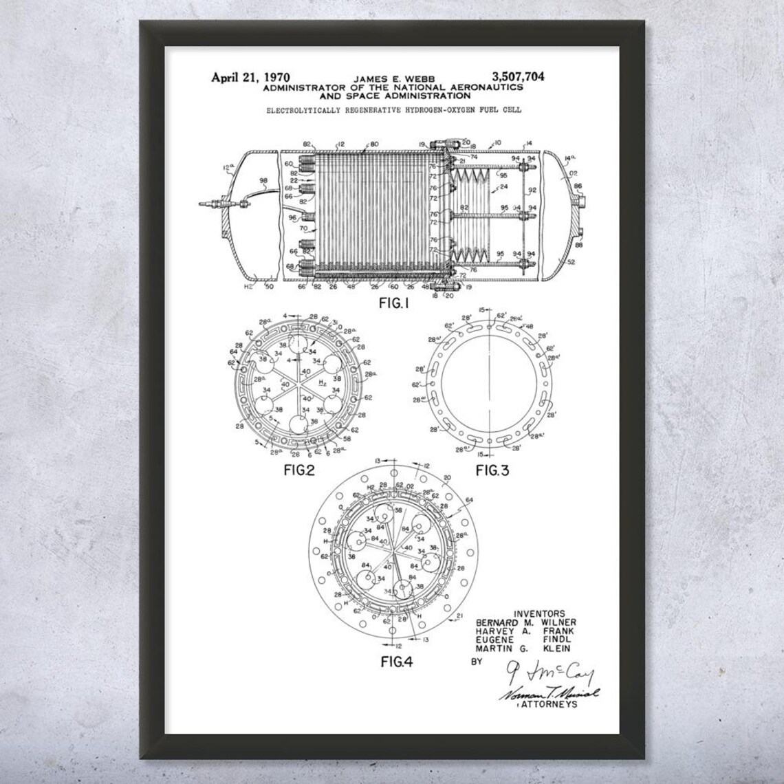Hydrogen Fuel Cell Patent Art Print: Engineering Gifts, NASA Blueprint ...