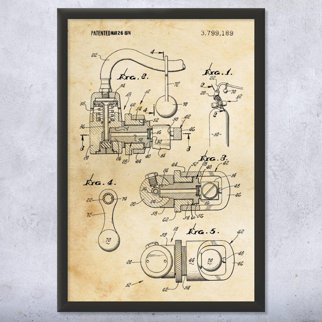 Scuba First Stage Patent Wall Art | Poster, Canvas or Framed | Diving ...