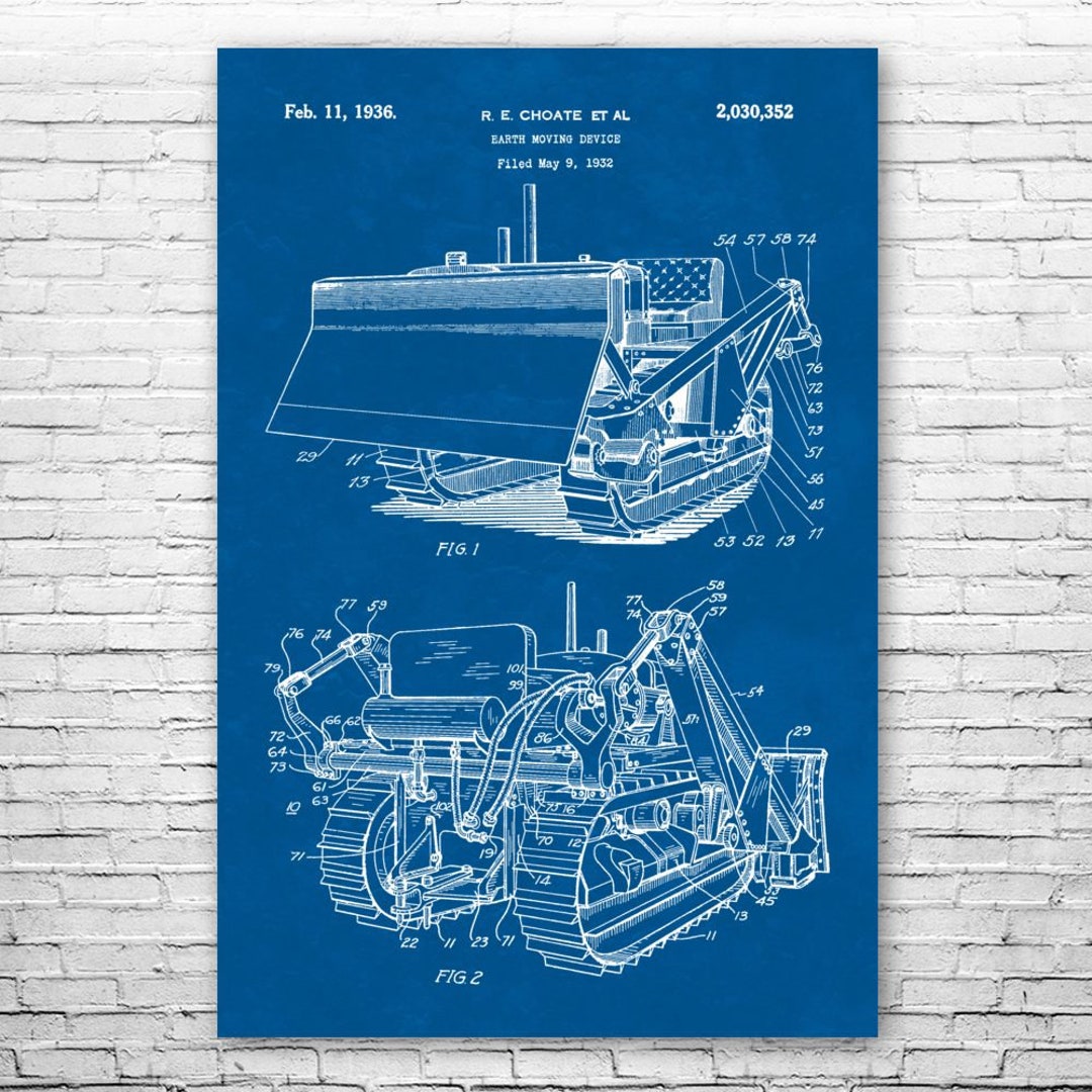 Bulldozer Earth Mover Poster Print, Carpenter Gift, Construction Worker ...