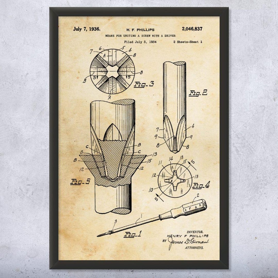 Phillips Head Screwdriver Patent Wall Art | Poster, Canvas or Framed ...