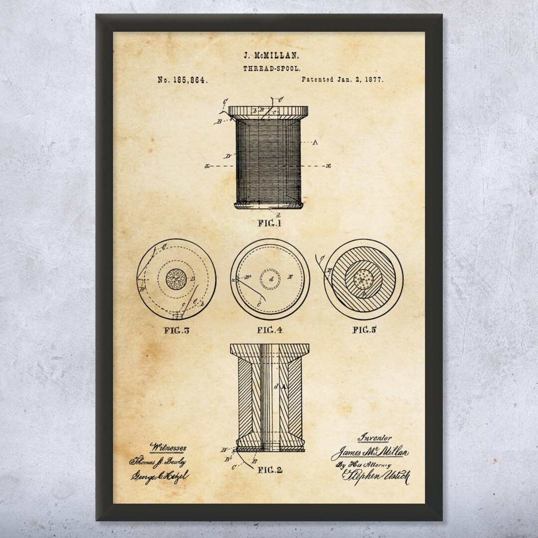 Thread Spool Patent Wall Art | Poster, Canvas or Framed | Tailor Gifts ...