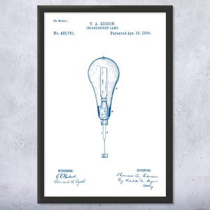 Framed Thomas Edison Light Bulb Wall Art Print, Science Teacher Gift ...
