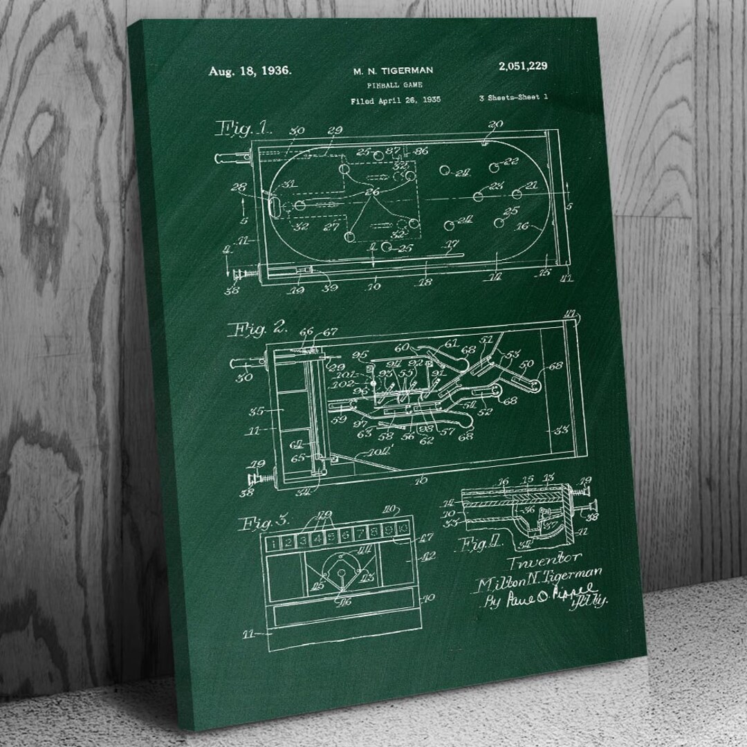 Pinball Game Patent Canvas Print, Pinball Gift, Arcade Decor, Gamer ...