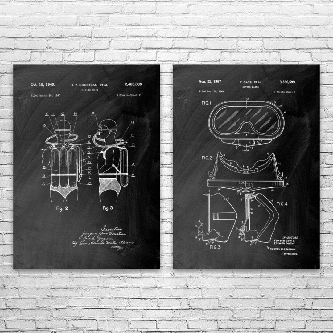 Scuba Diving Patent Wall Art Set of 2: Swimming Gifts, Diving Art - Etsy