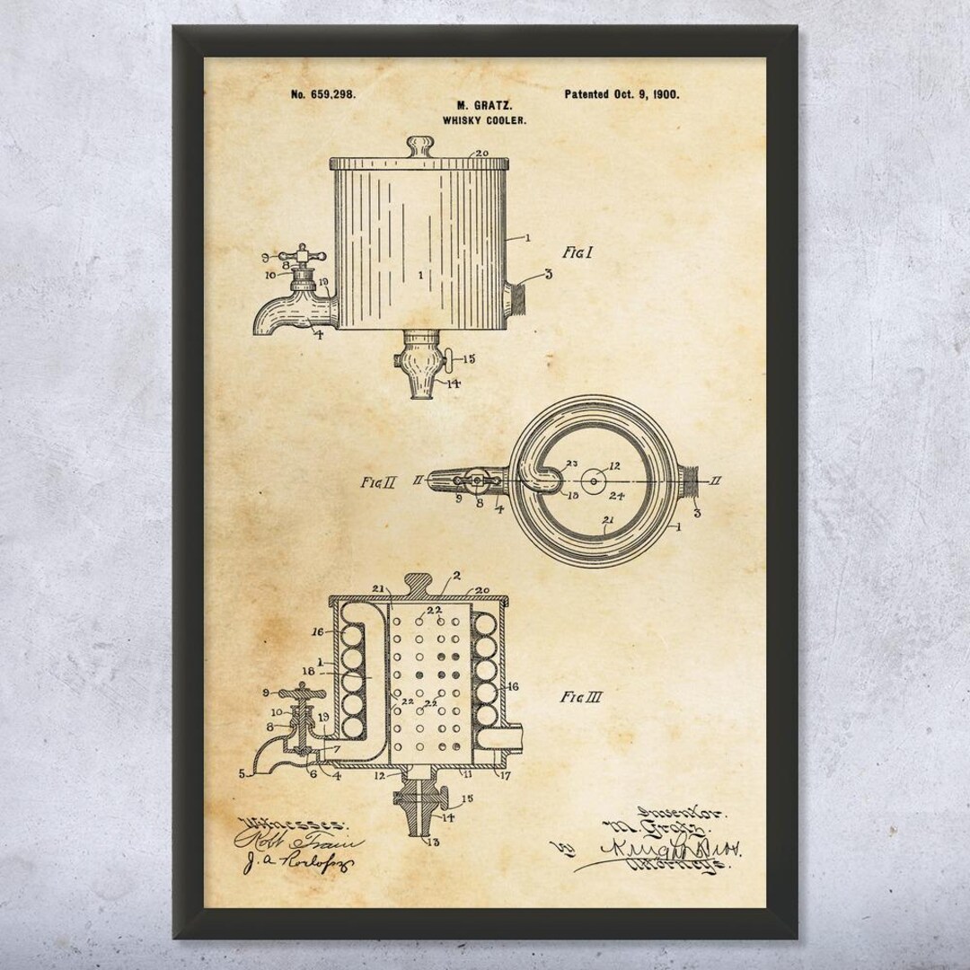 Whiskey Tap Patent Wall Art | Poster, Canvas or Framed | Whiskey Gift ...