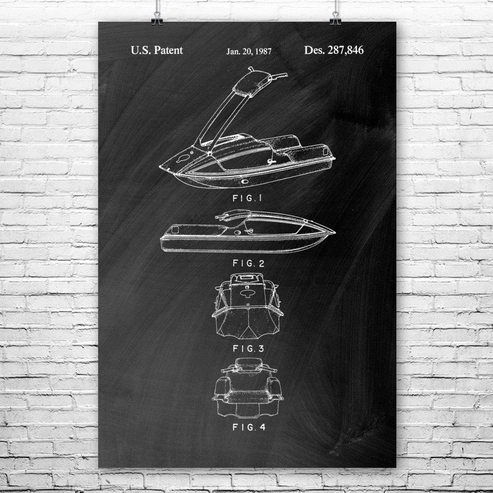 Jet Ski Poster Print Beach House Art Jet Ski Blueprint | Etsy