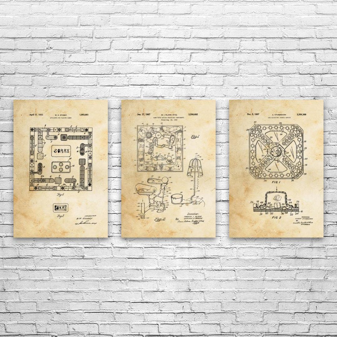 Board Game Patent Wall Art Set of 3 | Poster, Canvas or Framed ...
