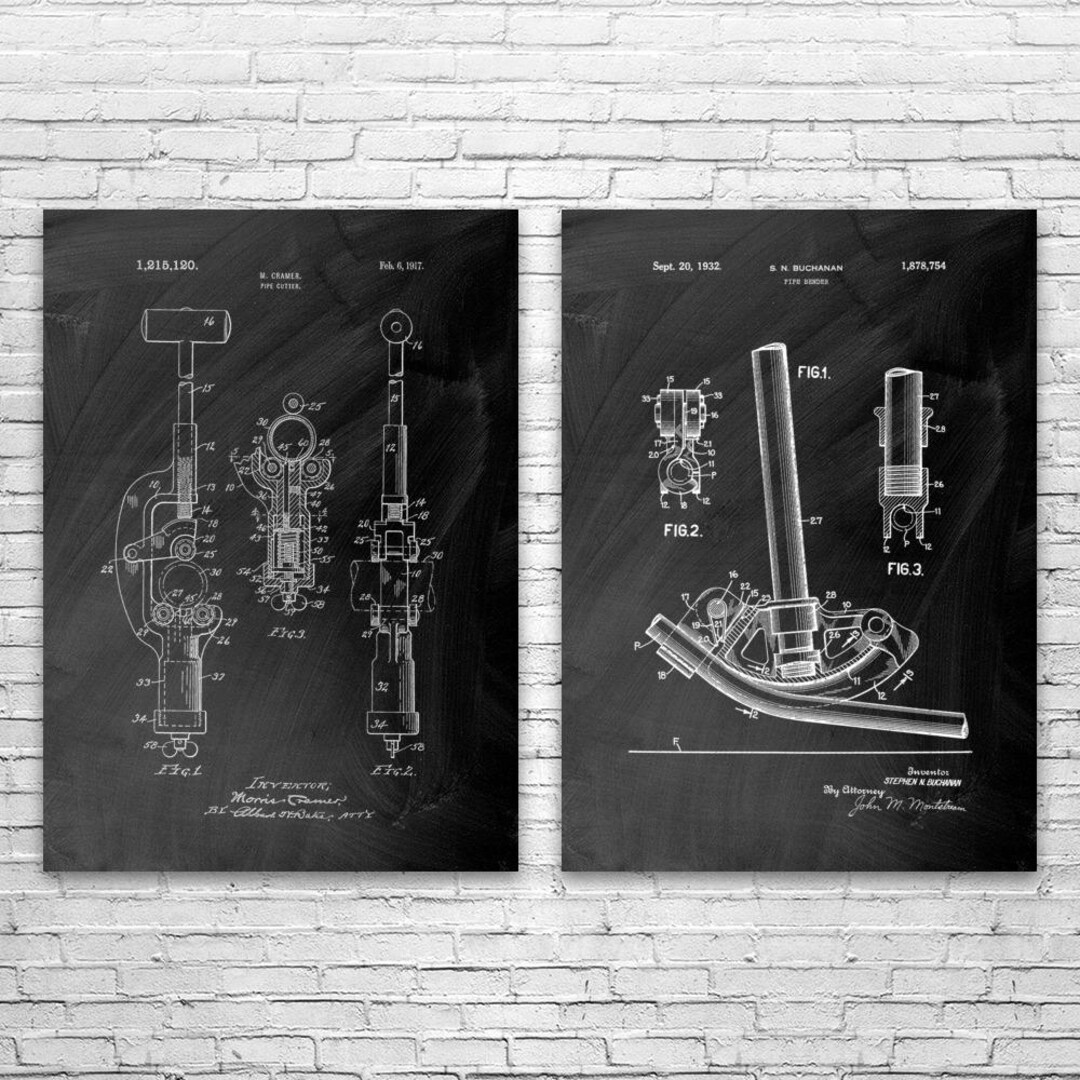 Pipefitting Patent Wall Art Set of 2: Plumber Gifts, Pipefitter Decor ...