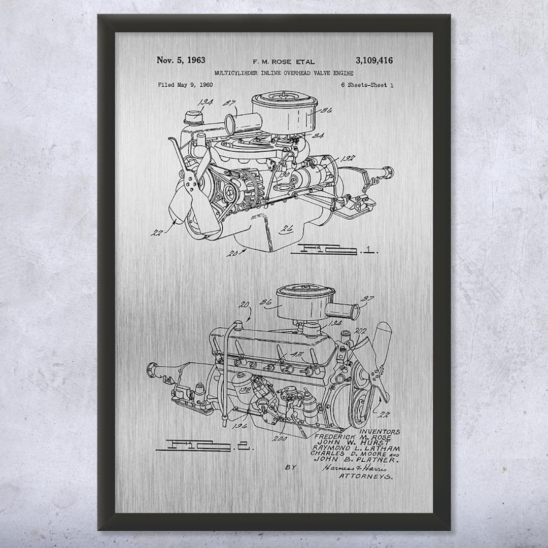 Framed 220 Slant Six Engine Wall Art Print, Mechanic Gift, Race Car Art ...
