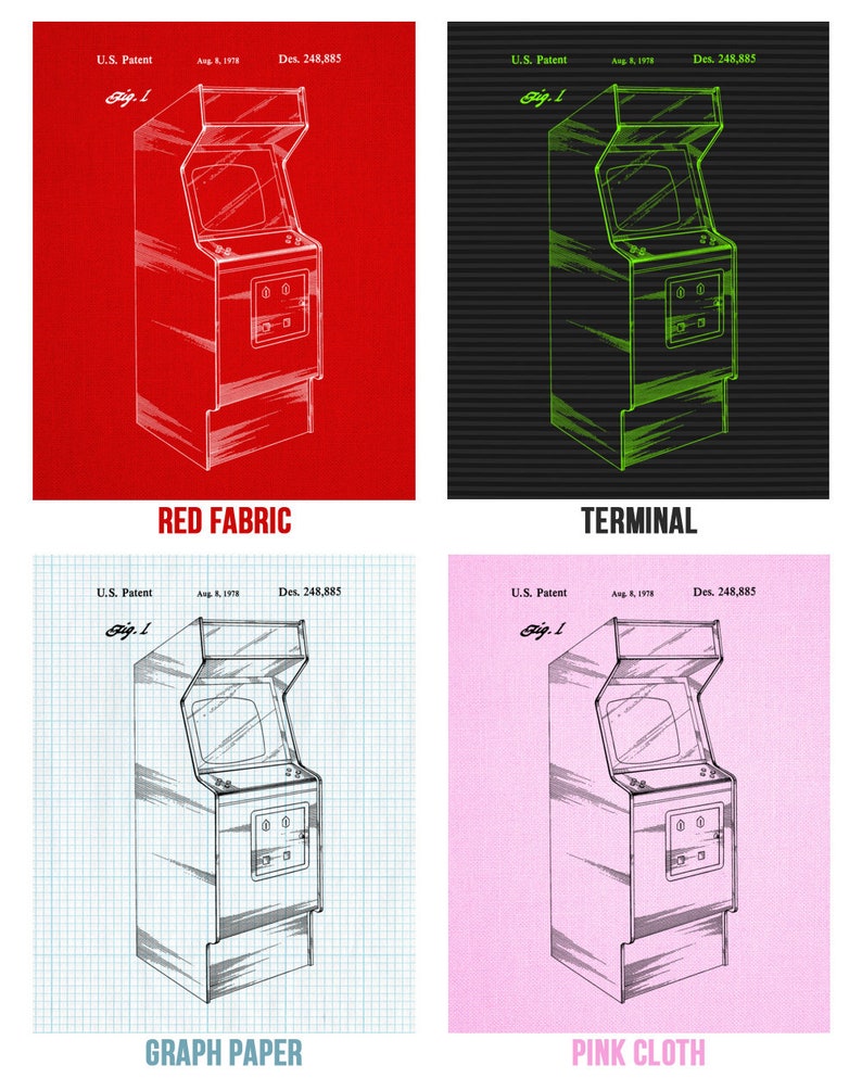 Arcade Patent Posters Set of 4 Arcade Blueprint Video Game | Etsy