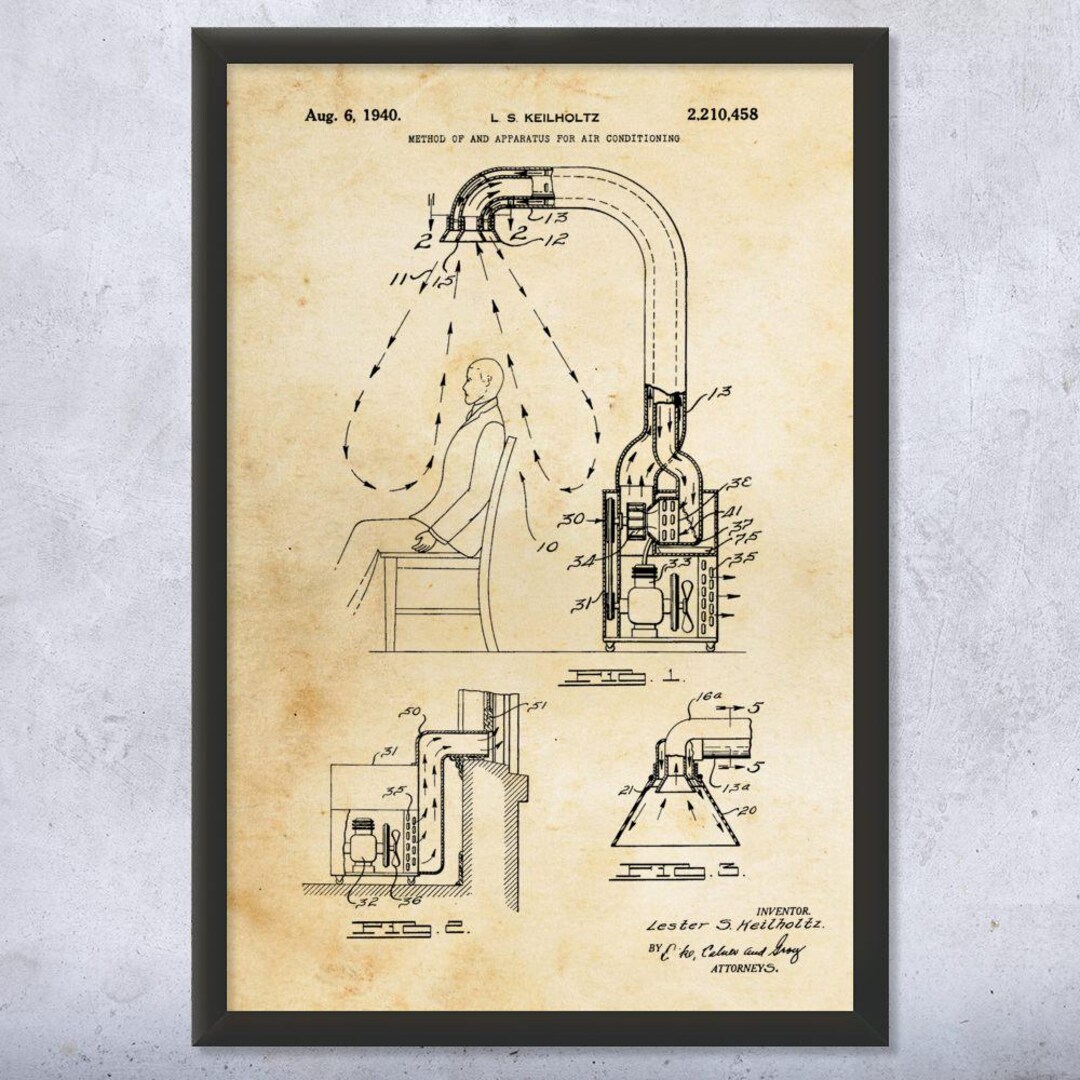 Air Conditioning Patent Wall Art | Poster, Canvas or Framed | Hvac Wall ...