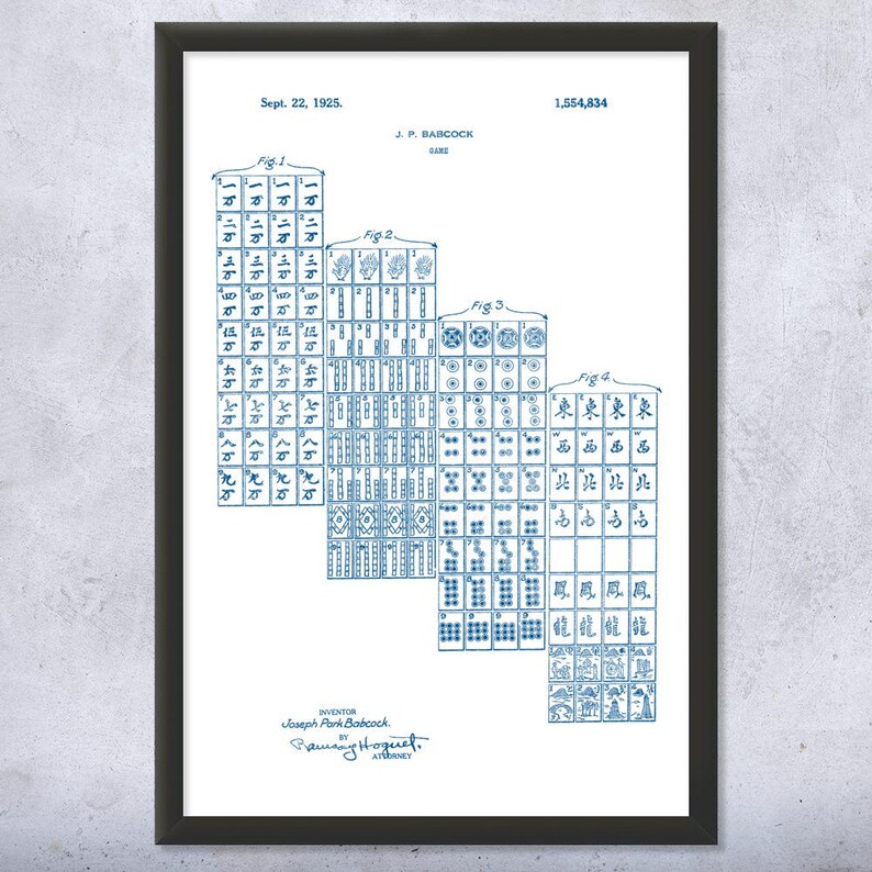 Mahjong Tiles Patent Art Print: Board Game Art, Play Room Decor - Etsy