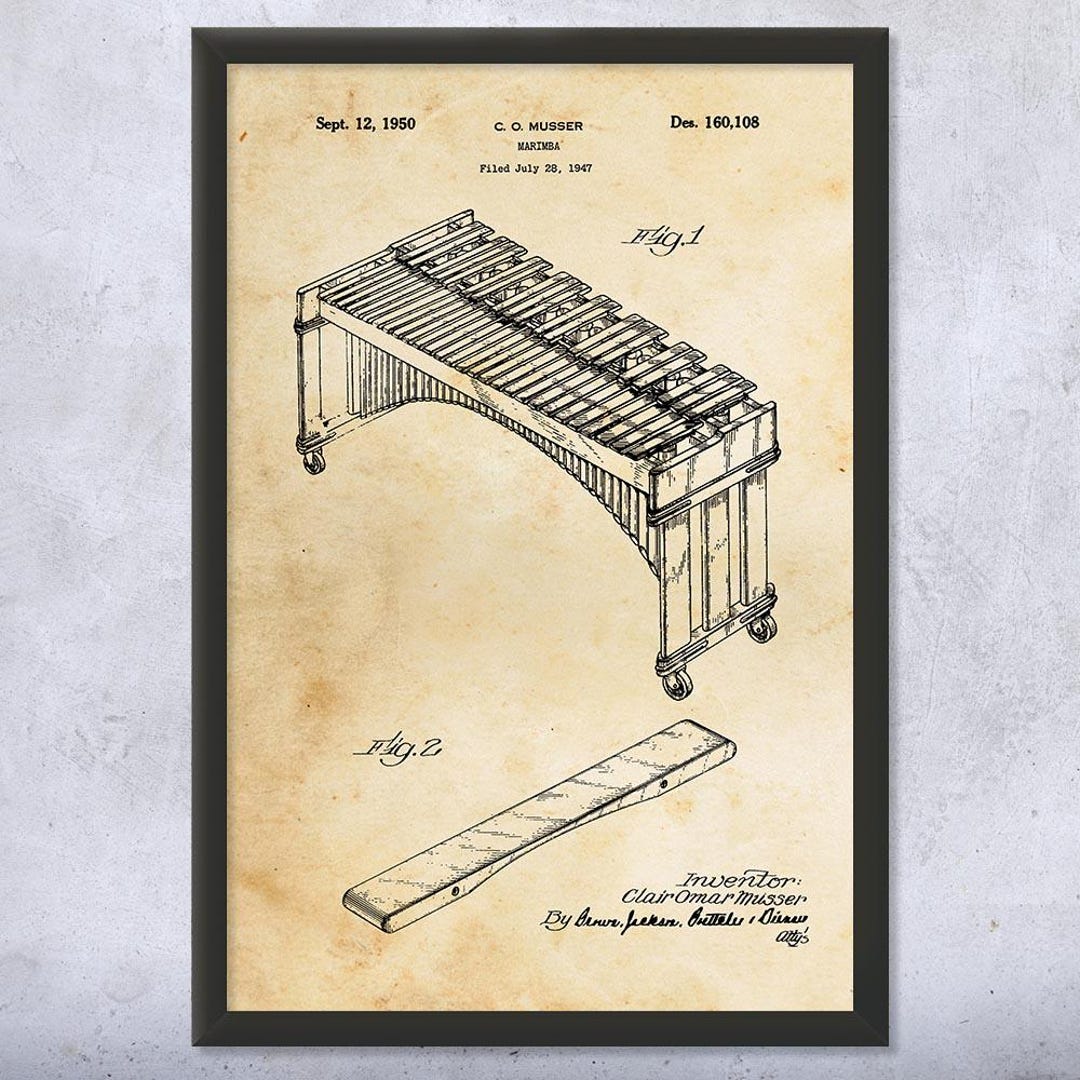 Marimba Keyboard Patent Wall Art | Poster, Canvas or Framed | Musician ...