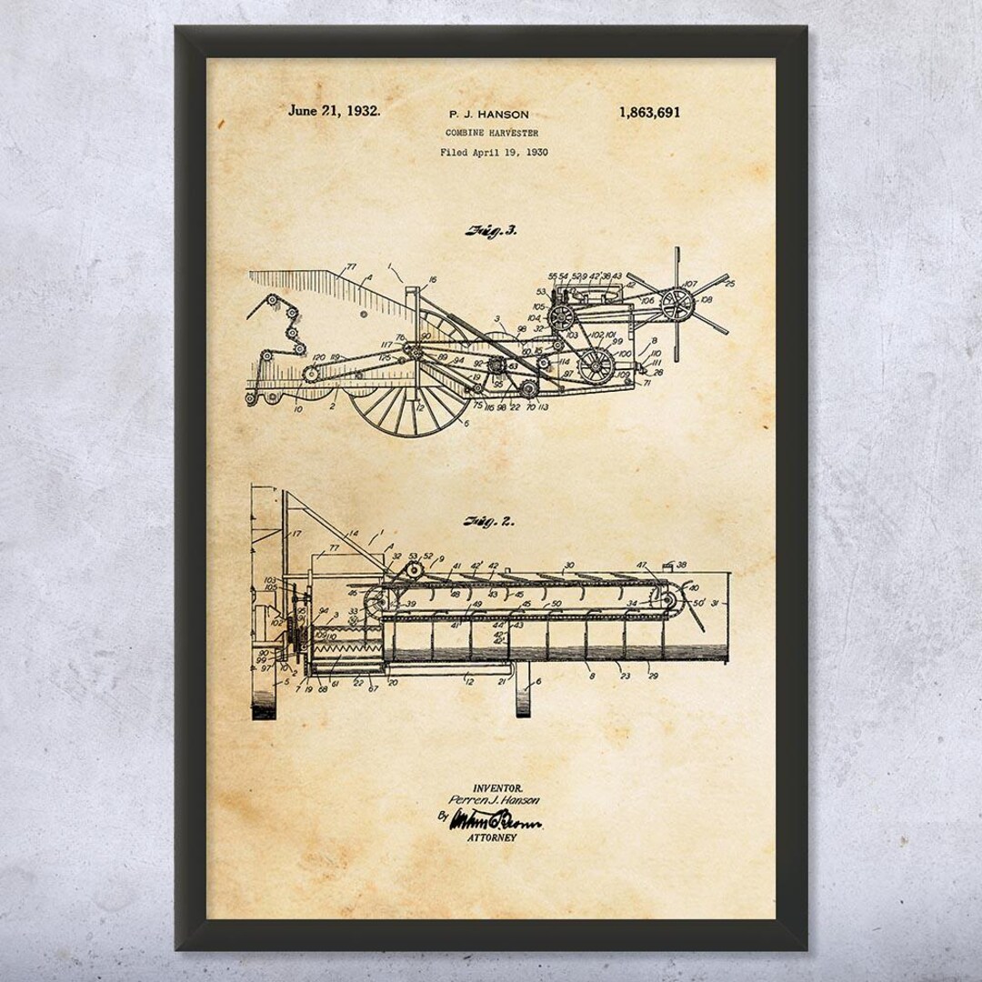 Combine Harvester Patent Art Print: Agriculture Decor, Farmer Gift - Etsy
