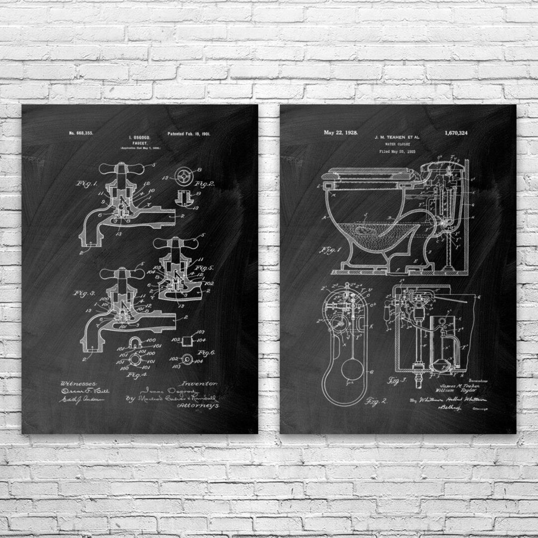 Plumbing Patent Wall Art Set of 2: Bathroom Wall Art, Plumber Gift - Etsy