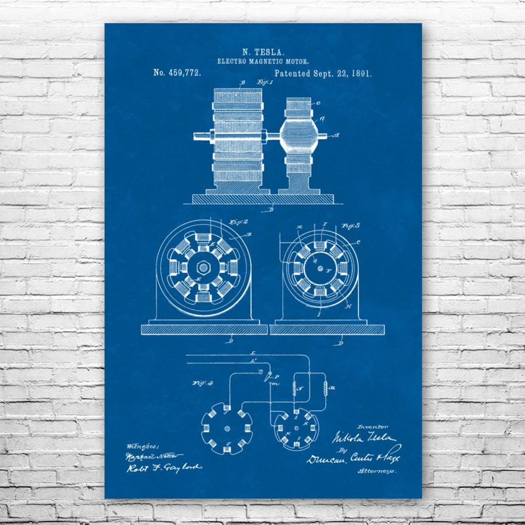 Nikola Tesla Magnetic Motor Poster Print, Nikola Tesla Art, Motor Art ...
