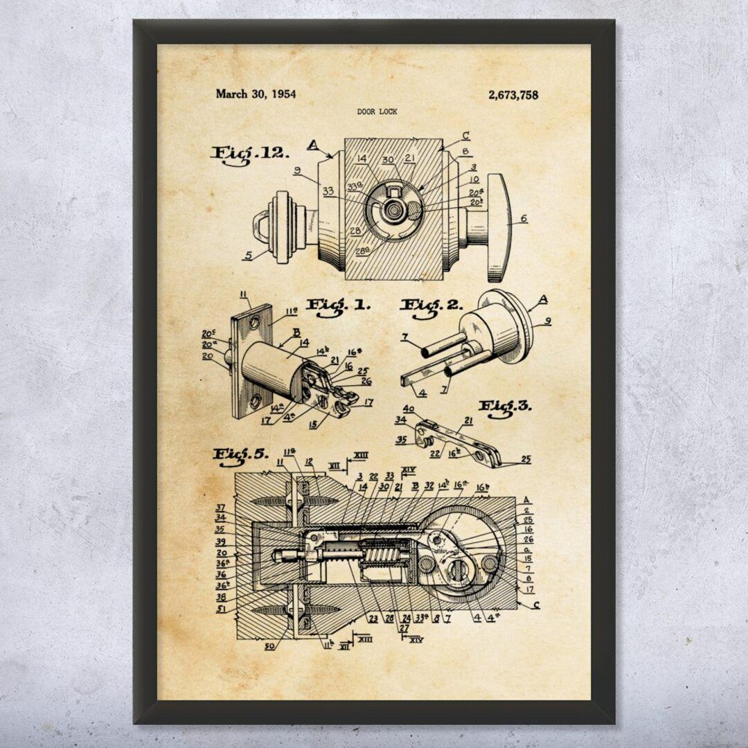 Deadbolt Door Lock Patent Art Print: Locksmith Gift, Lock Blueprint - Etsy