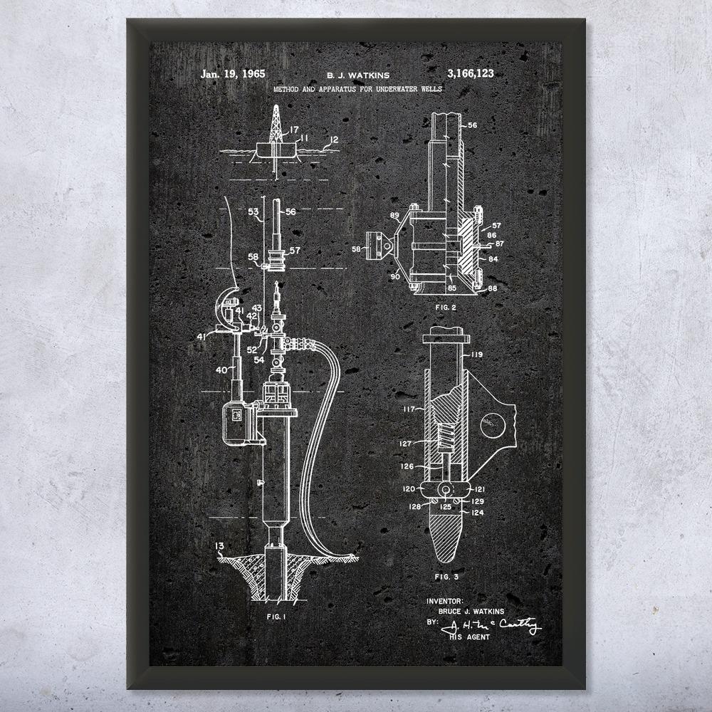 Underwater Wellhead Patent Art Print: Roughneck Gift, Well Head ...