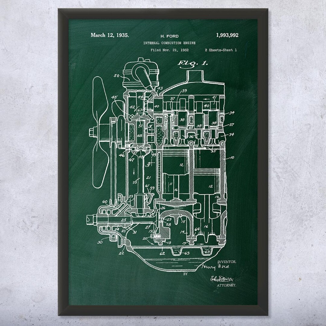 Framed Henry Ford Car Engine Wall Art Print, Automotive Engineer, Car ...