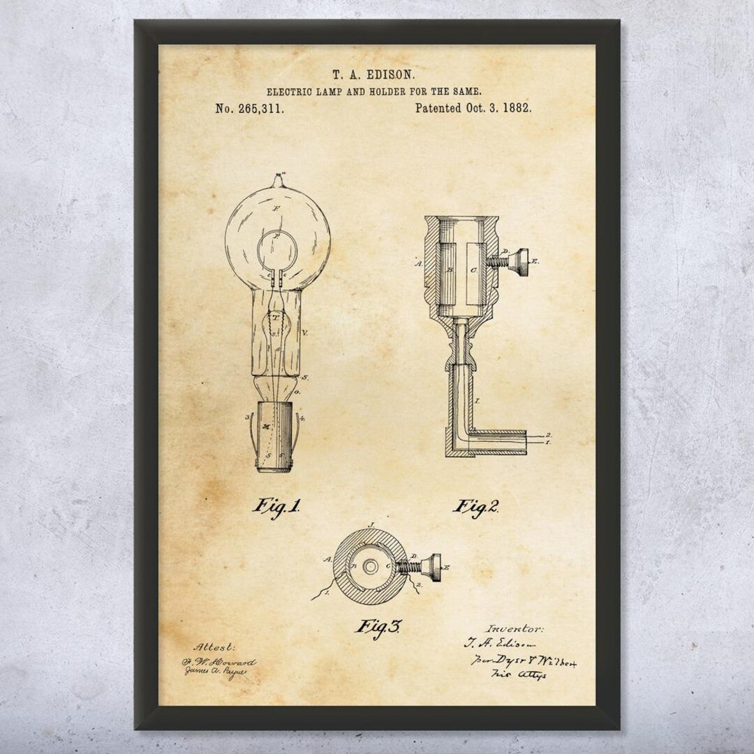 Edison Light Socket Patent Art Print: Thomas Edison Art, Electrician ...