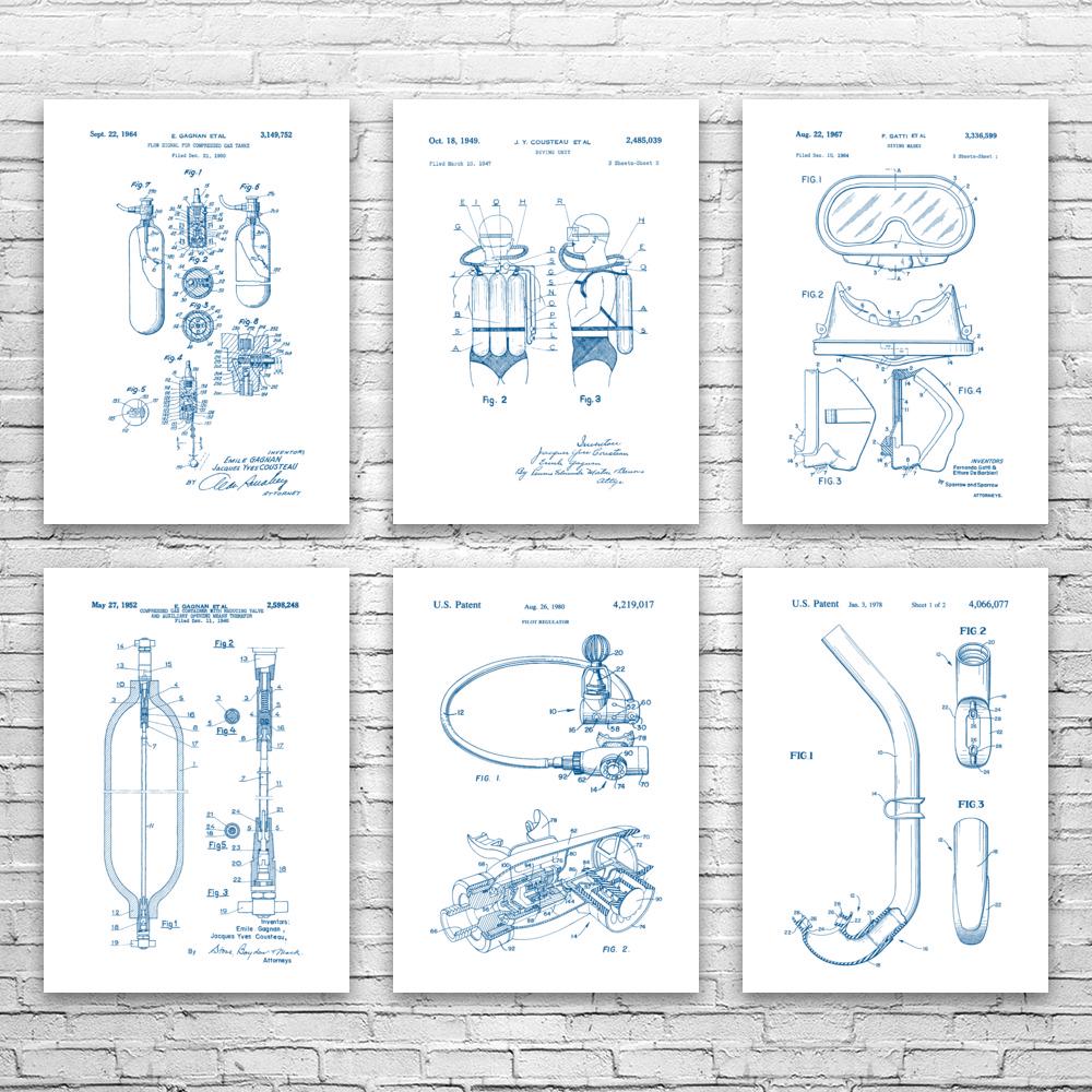 Scuba Diving Patent Wall Art Set of 6: Swimming Gifts, Diving Art - Etsy