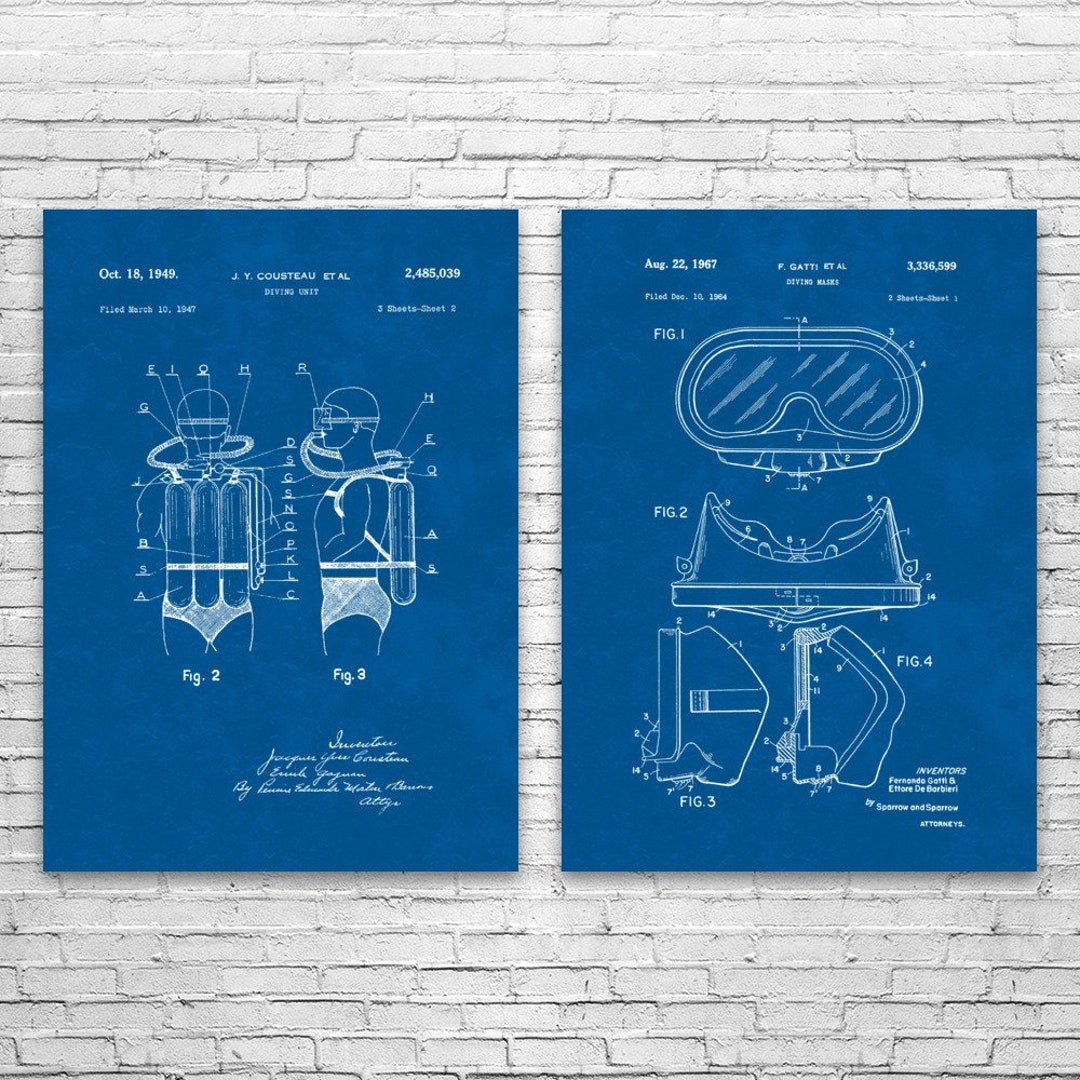 Scuba Diving Patent Prints Set of 2 Swimming Gifts Diving - Etsy