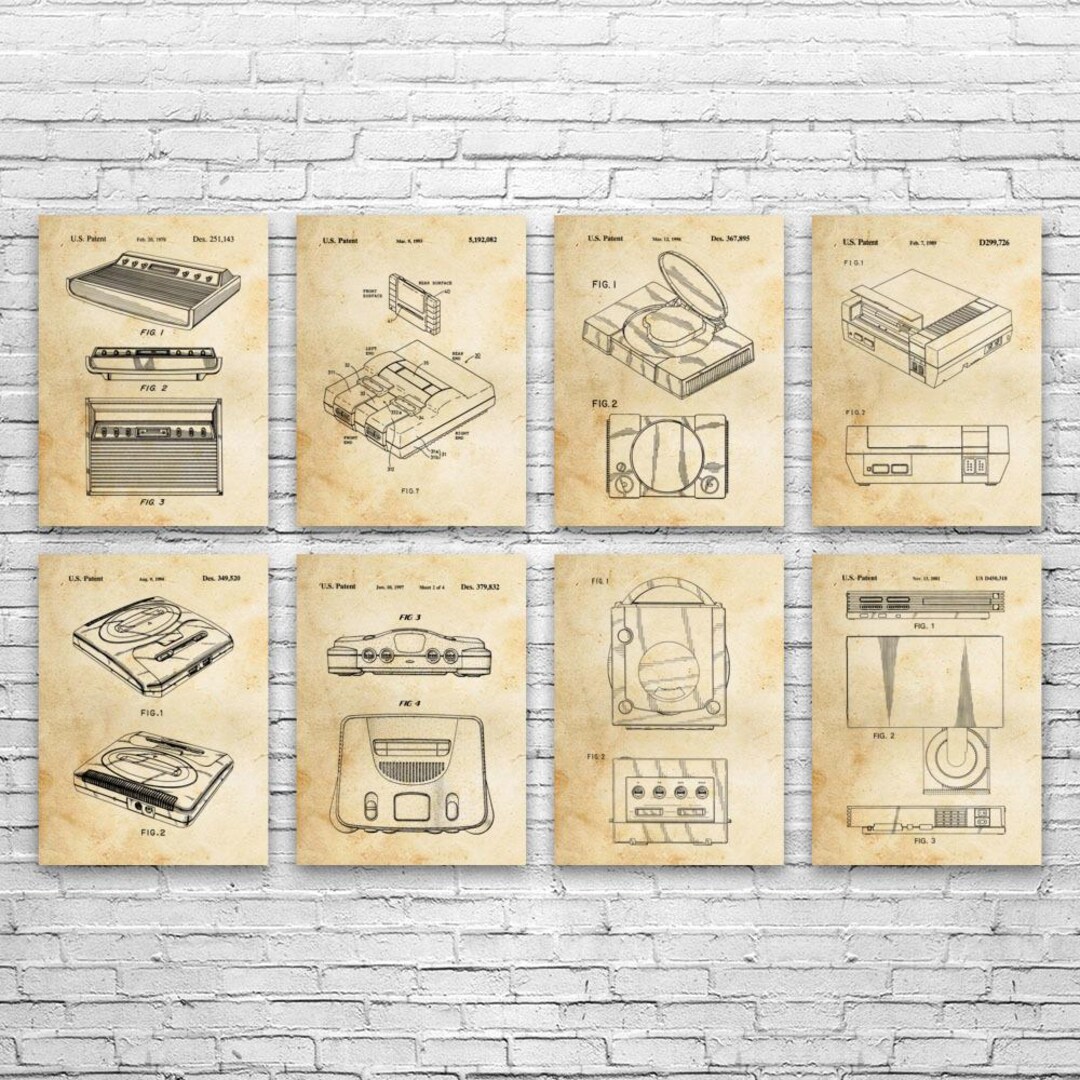 Game Console Patent Wall Art Set of 8 | Poster, Canvas or Framed ...