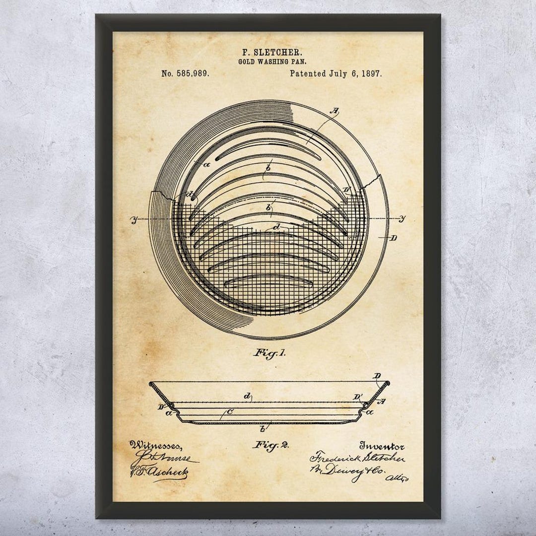 Gold Sifting Pan Patent Wall Art | Poster, Canvas or Framed | Mining ...